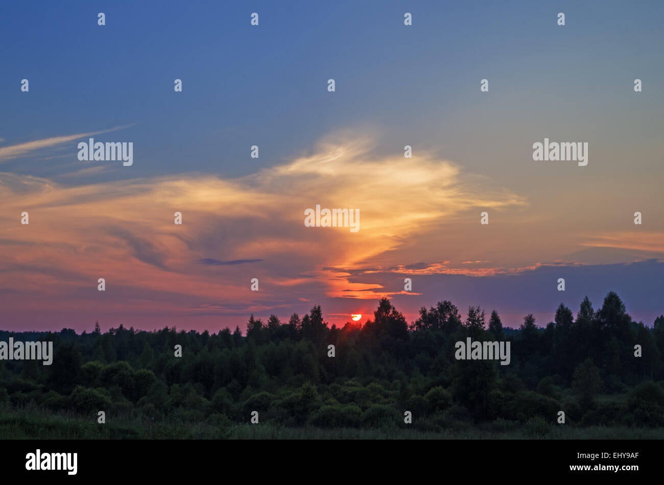 Sunset rural landscape Stock Photo - Alamy