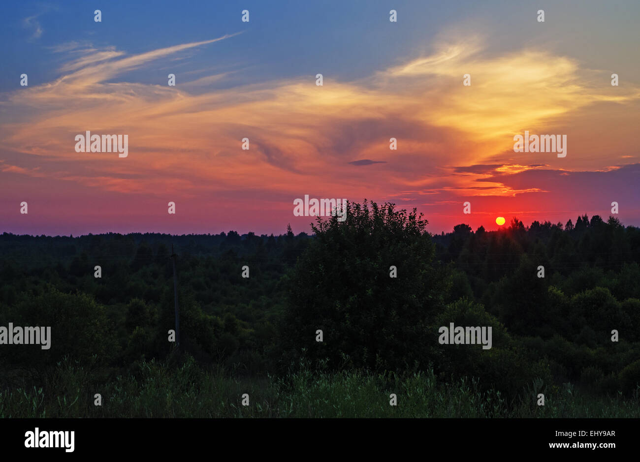 Sunset rural landscape Stock Photo - Alamy