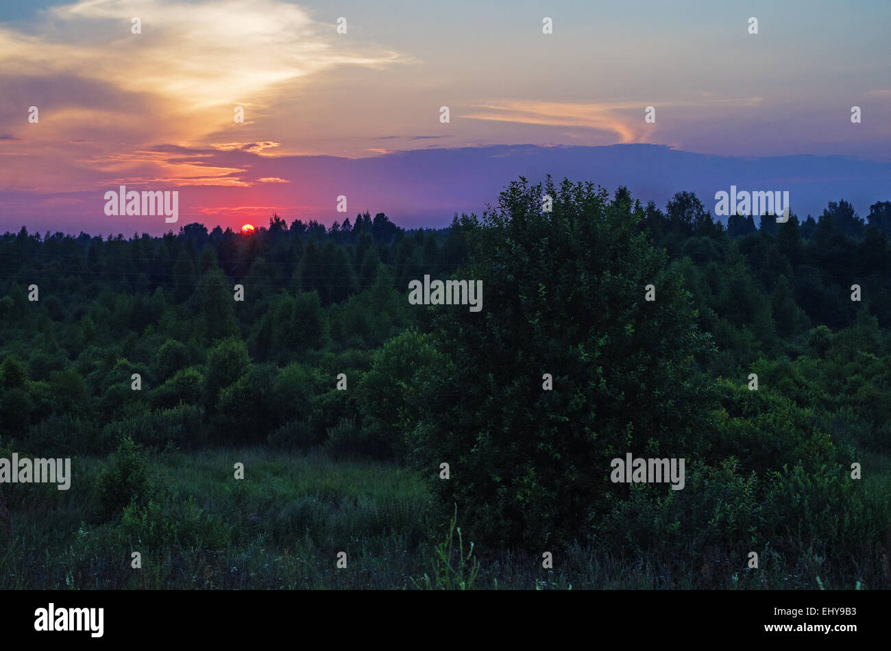 Sunset rural landscape Stock Photo - Alamy