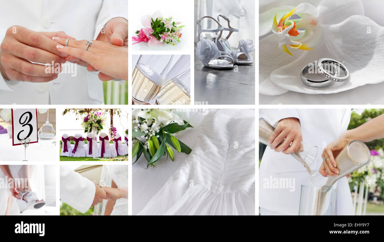 wedding theme collage composed of different images Stock Photo - Alamy