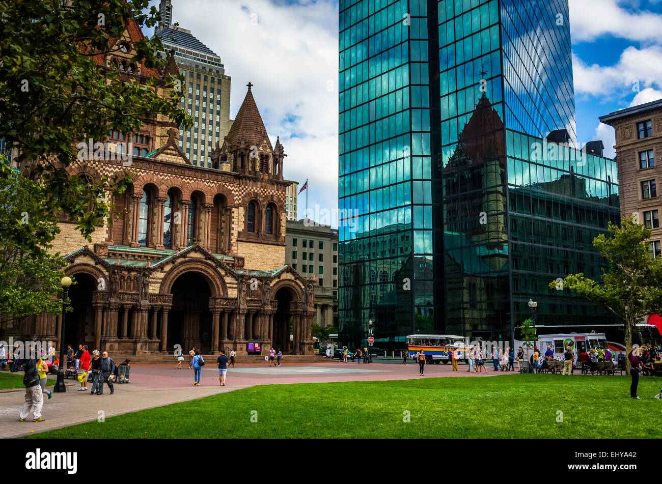 The John Hancock Building and Trinity Church at Copley Square in Boston ...