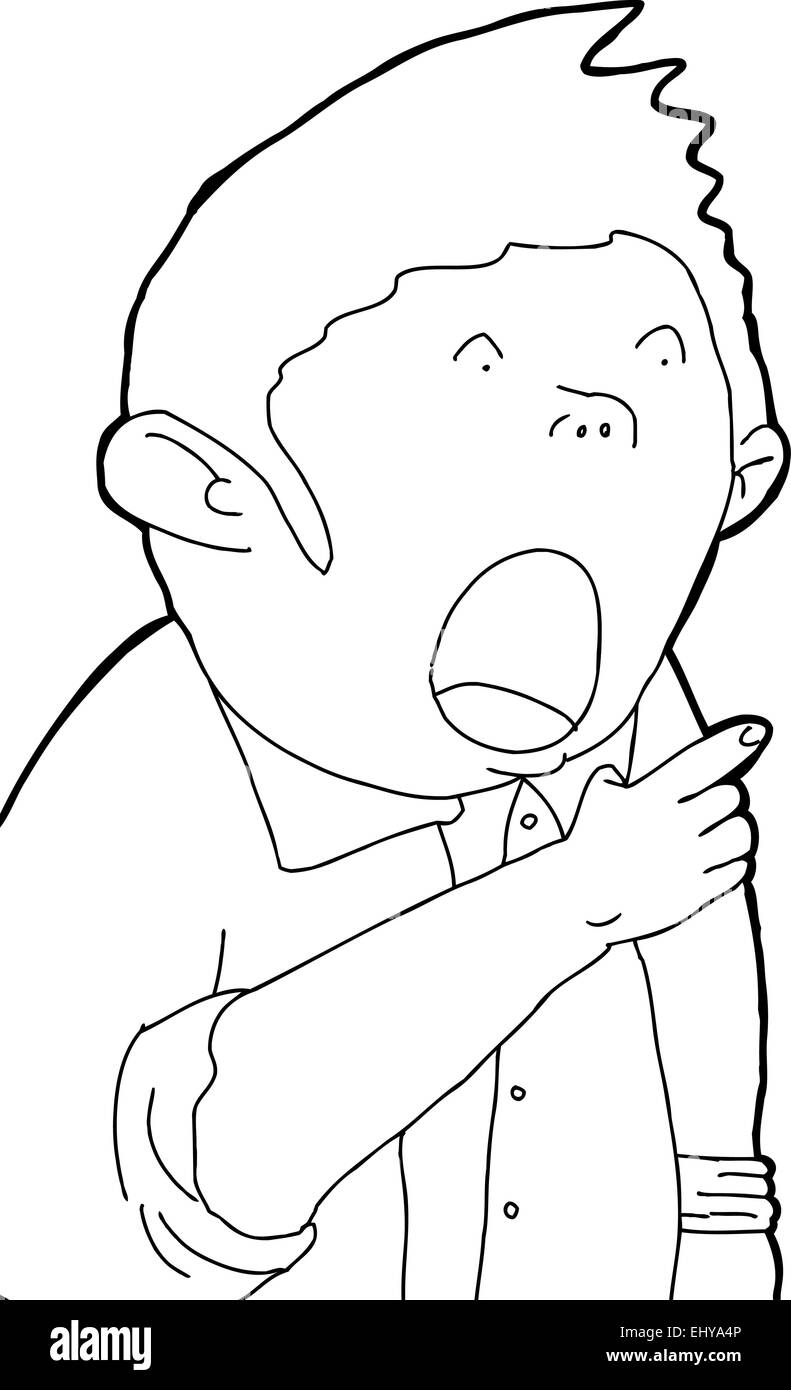 Outline hand drawn cartoon of scared man pointing Stock Photo - Alamy