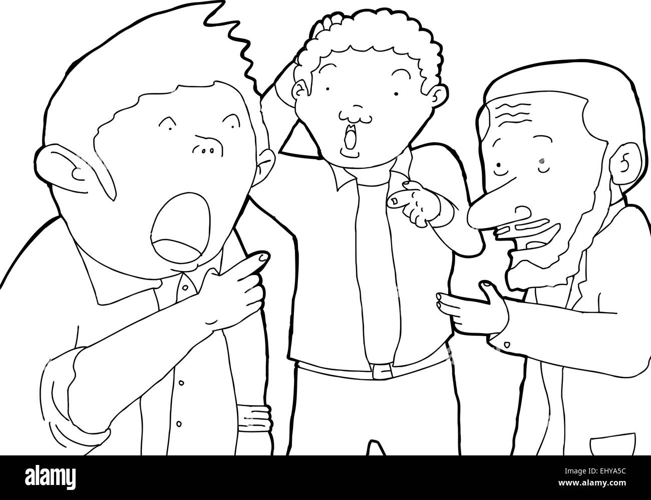 Hand drawn outline cartoon of men pointing their fingers Stock Photo ...