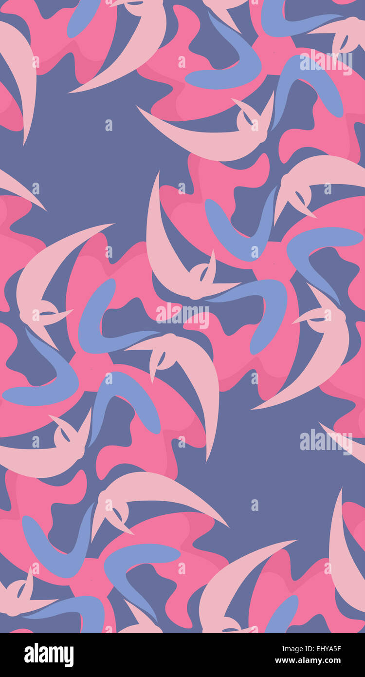 Fluttering pink crescent shapes over blue in seamless pattern Stock ...