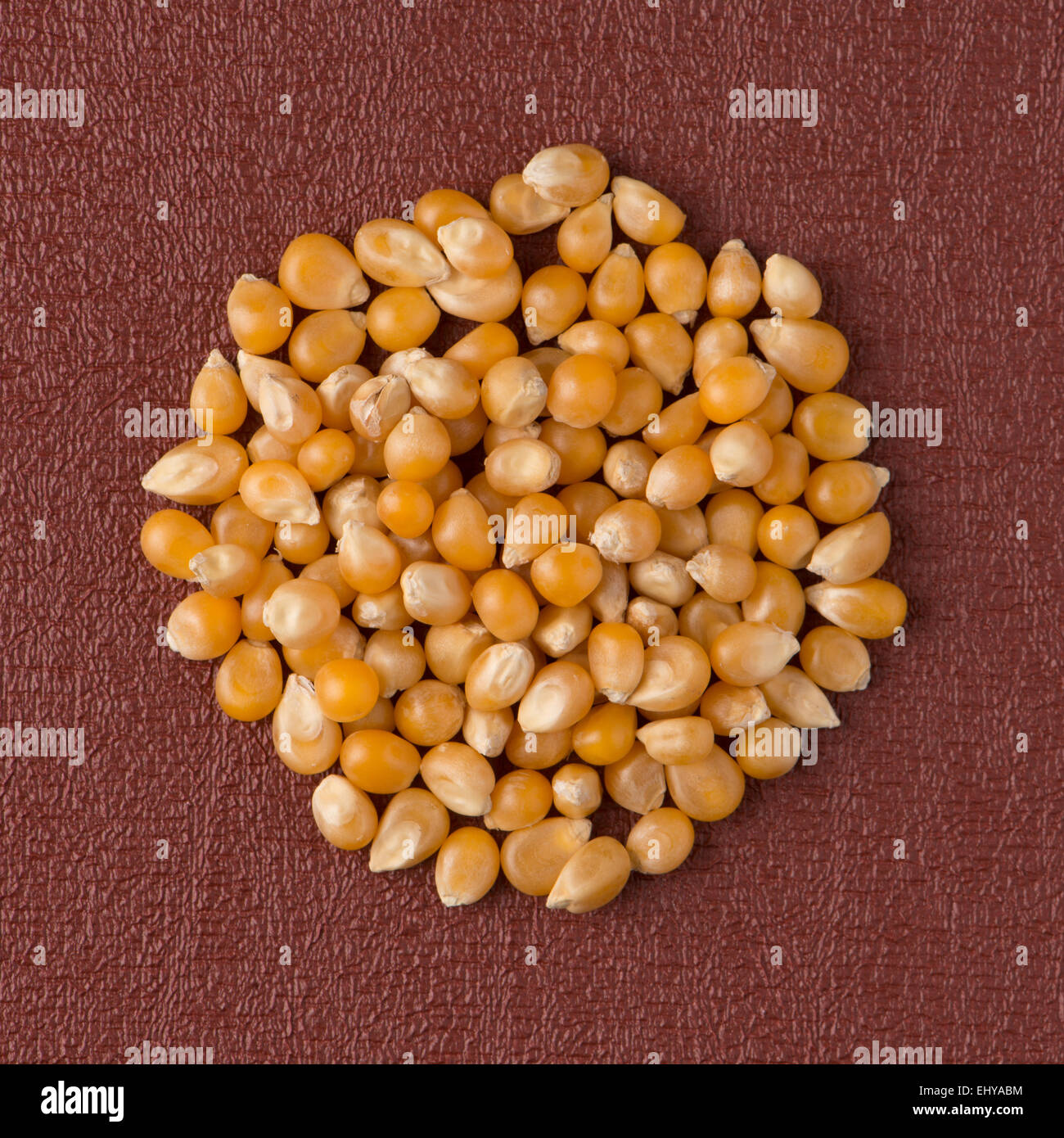 Top view of circle of corn against red vinyl background Stock Photo - Alamy