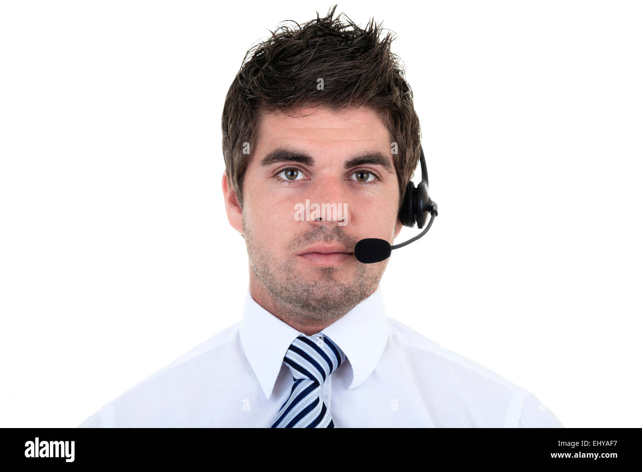 Portrait of handsome male customer service representative wearing ...