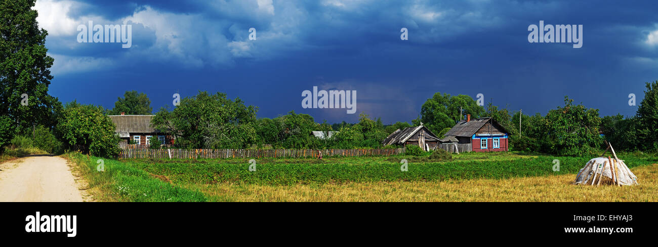 Rural landscape. Village houses, barns and gardens. Panorama Stock ...