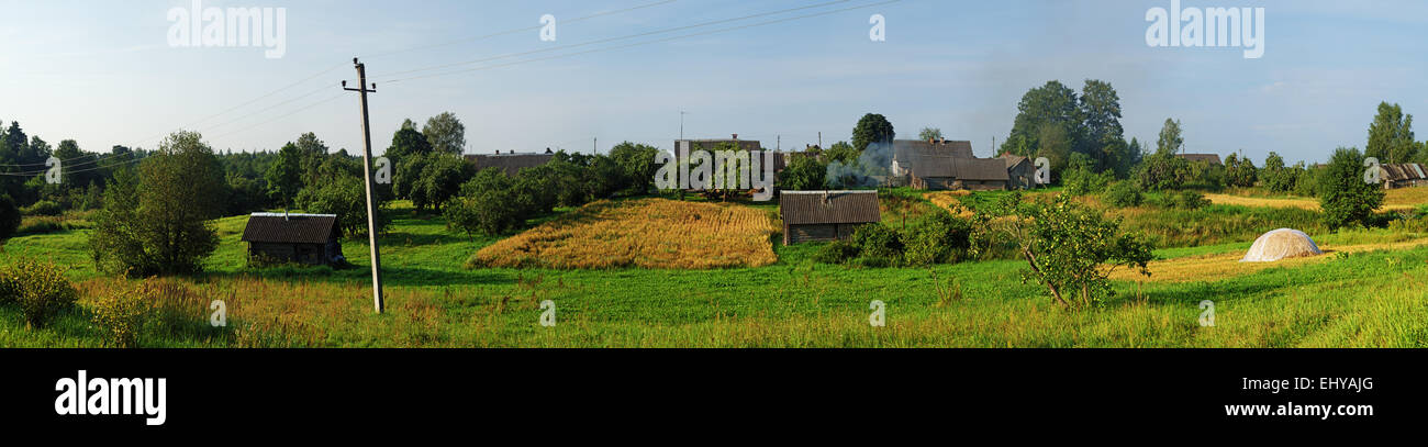Rural landscape. Village houses, barns and gardens. Panorama Stock ...