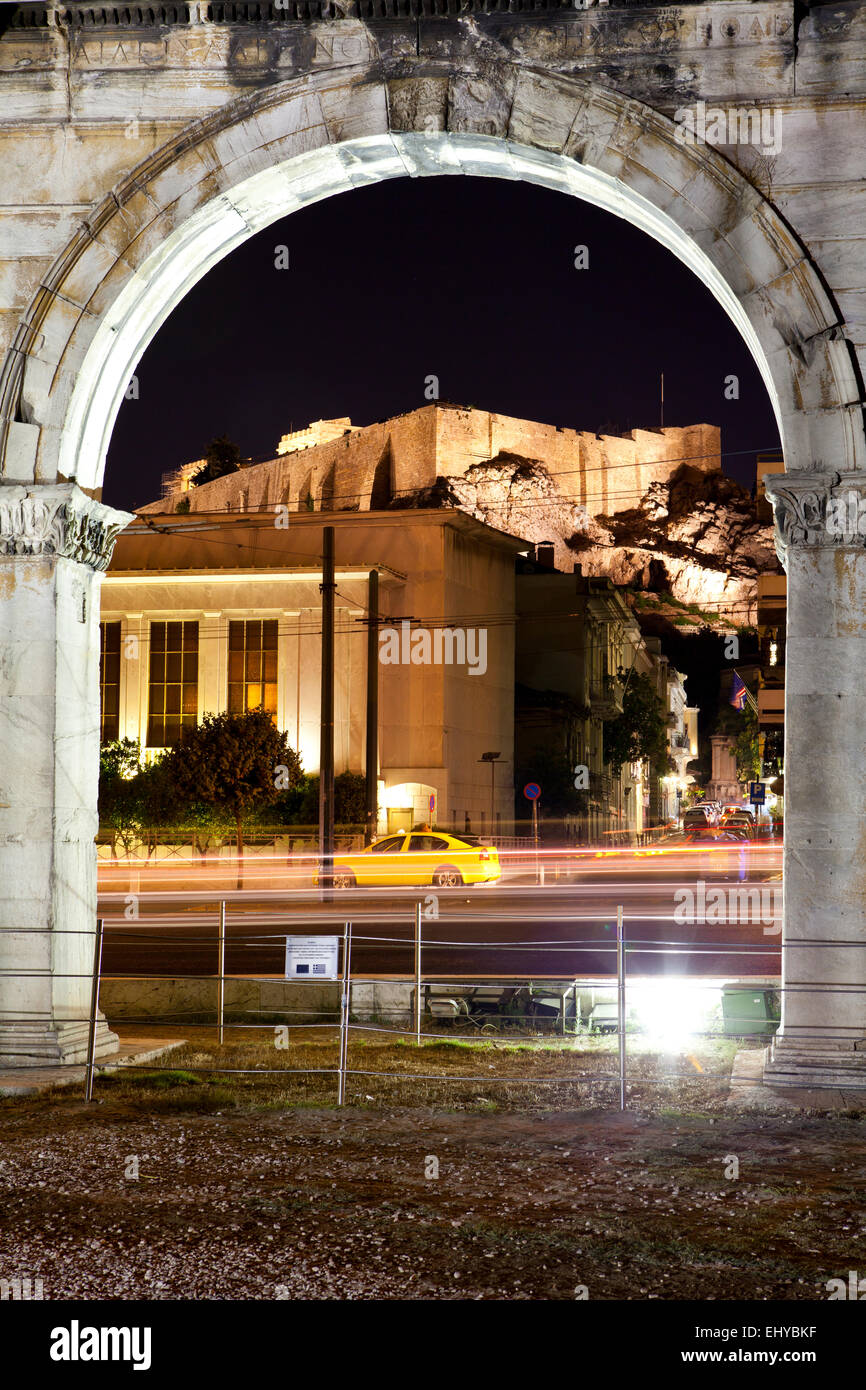 The Arch of Hadrian with The Acropolis in the background taken at Night ...