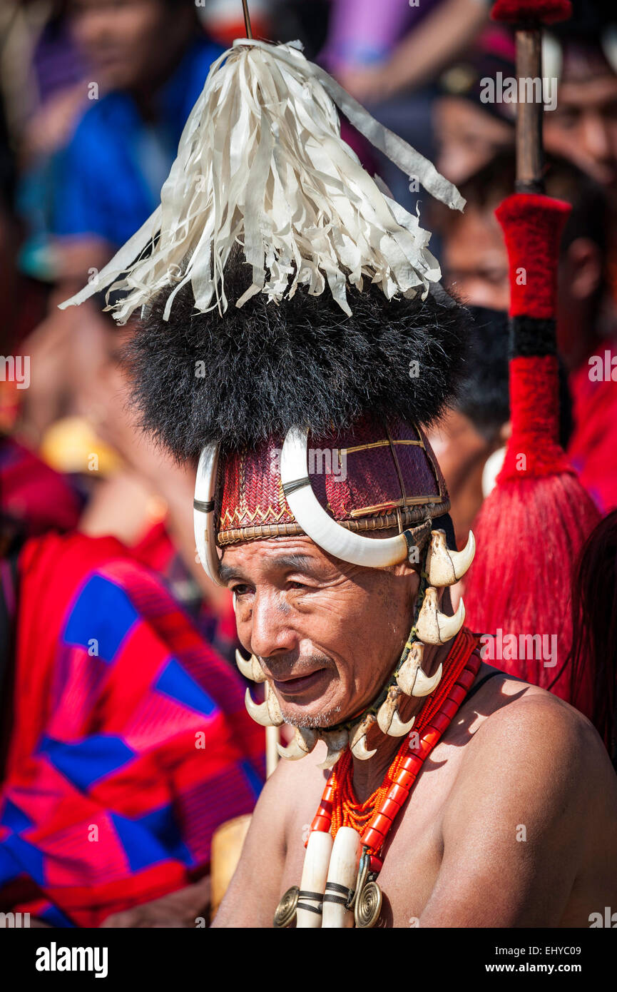 Naga Konyak Tribe's man in Hornbill festival Nagaland Stock Photo - Alamy