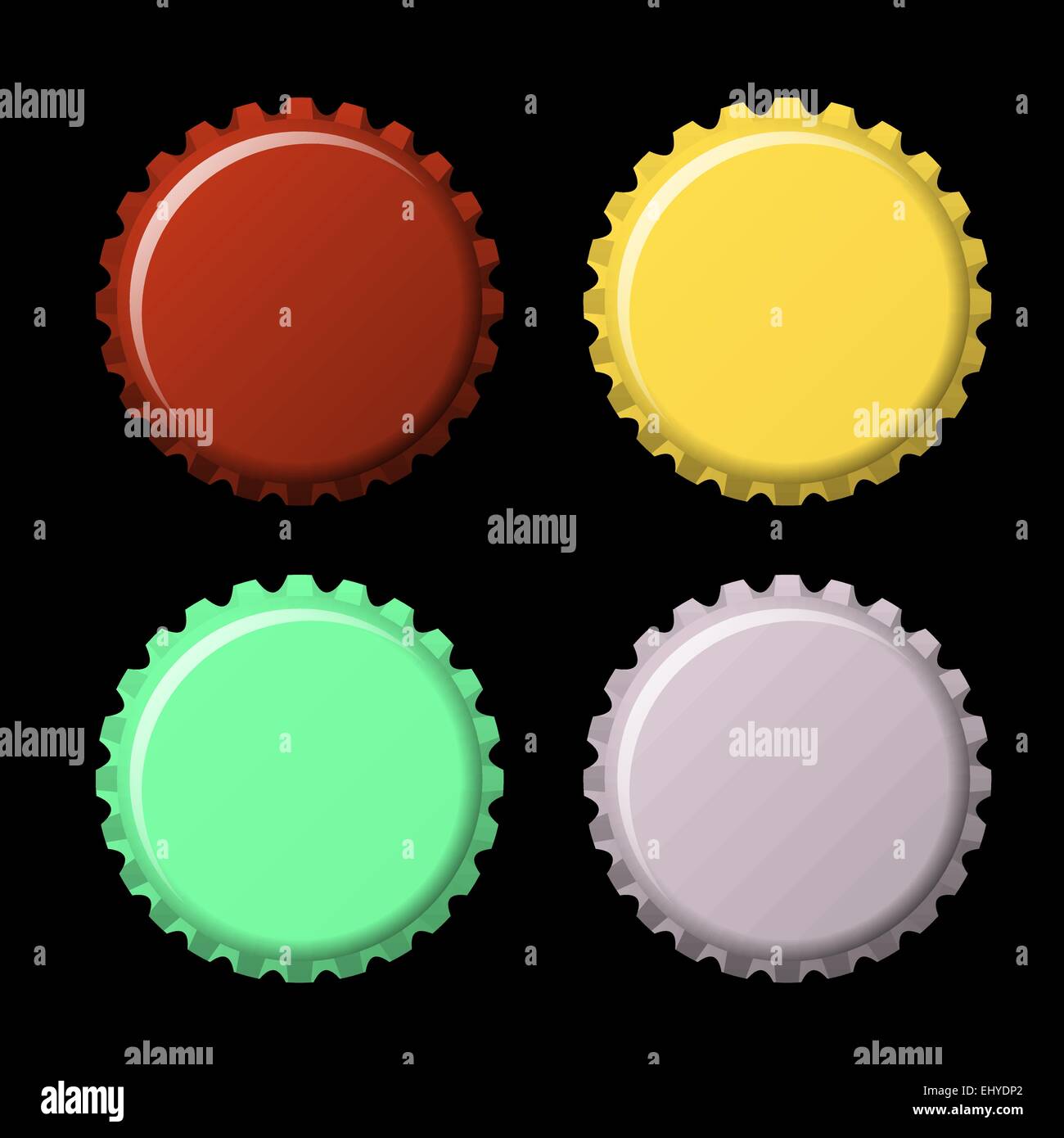Set of bottle caps in colors isolated on black background, vector ...