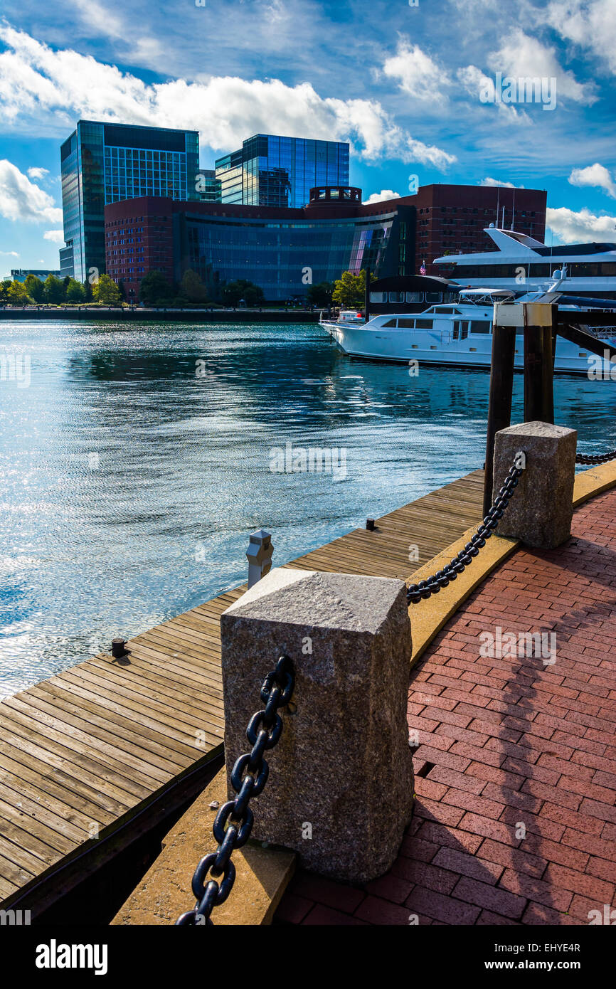Waterfront walkway and buildings in Boston, Massachusetts Stock Photo ...