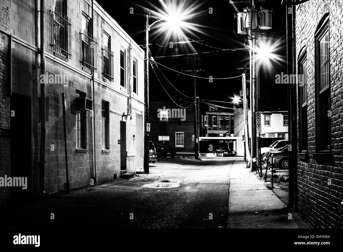 Alley at night, in Hanover, Pennsylvania Stock Photo - Alamy
