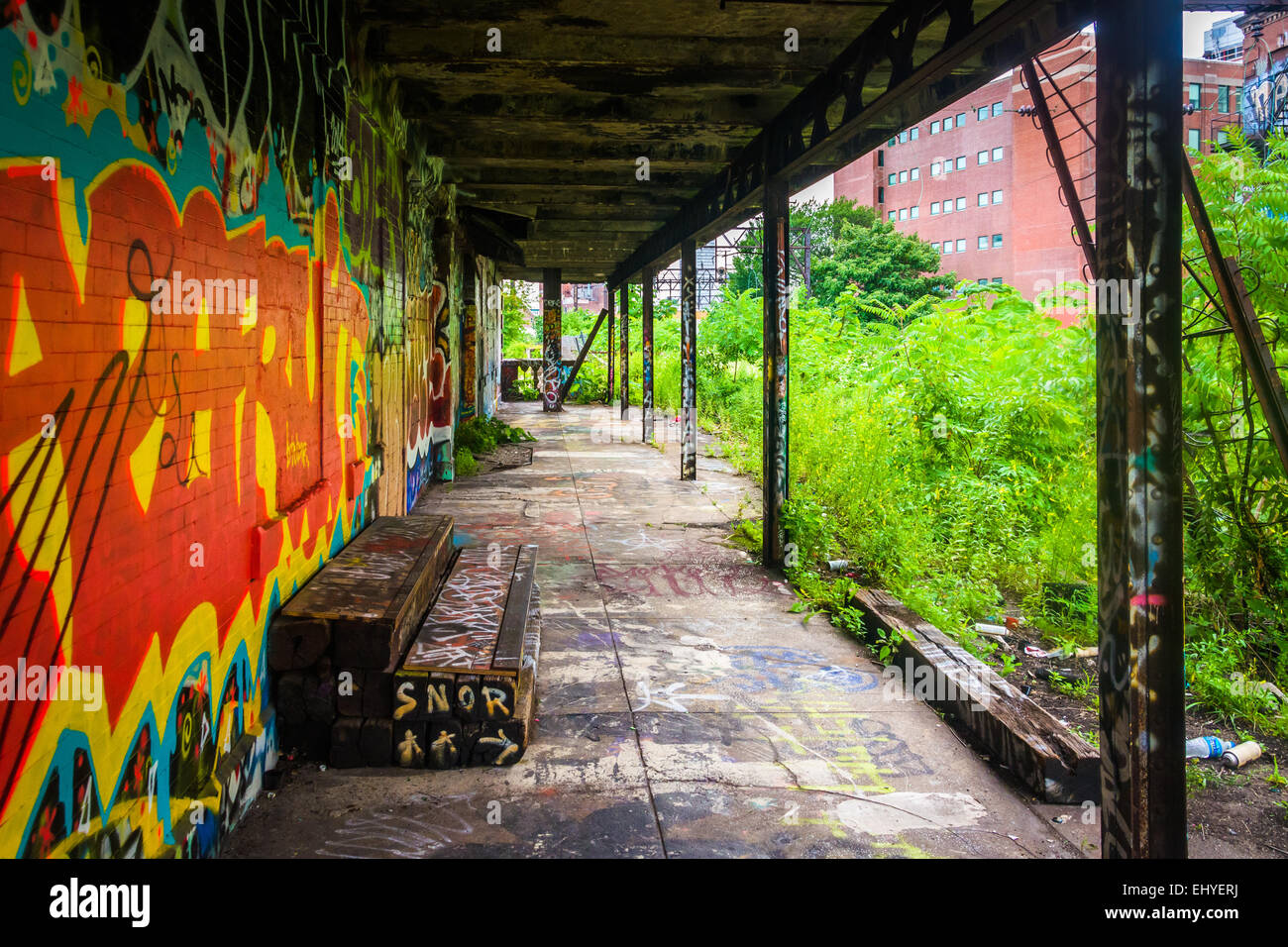 An old, graffiti-covered building at the Reading Viaduct in ...