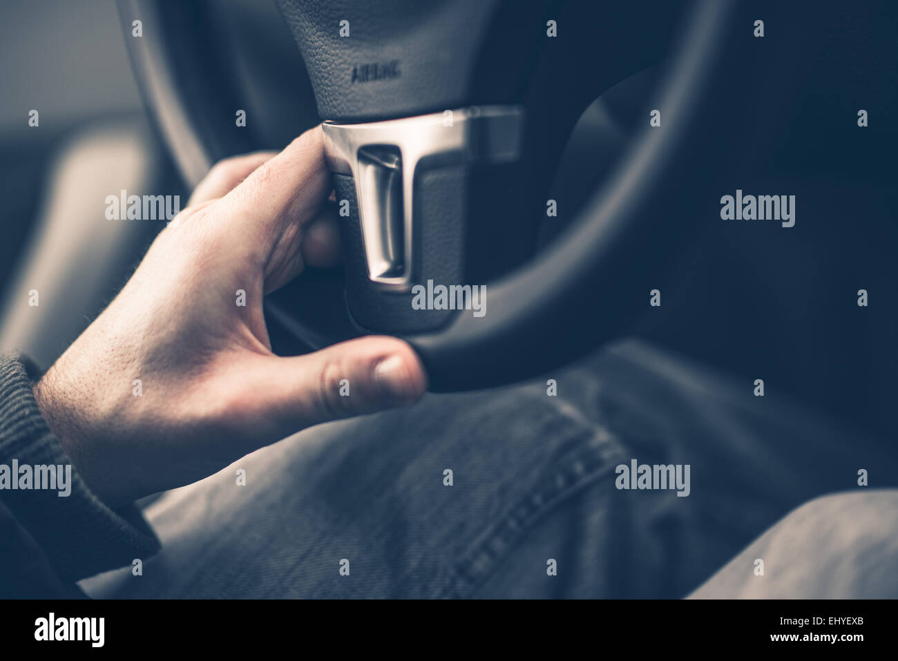 Easy Driving Male Hand on Wheel Closeup Photo. Car Driving Stock Photo ...