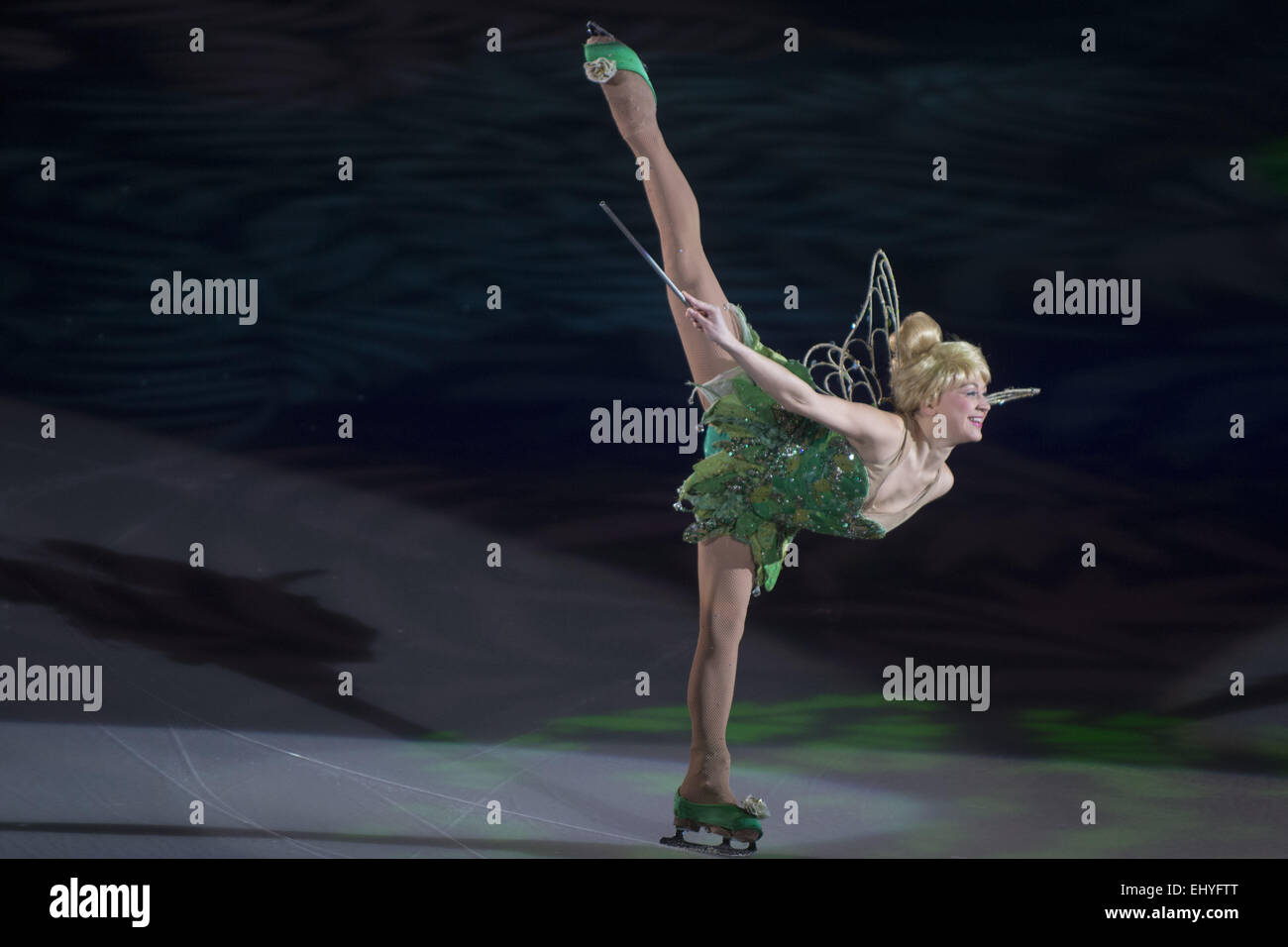 Calgary, Canada. 18th March, 2015. Tinker Bell makes her way to the ice ...