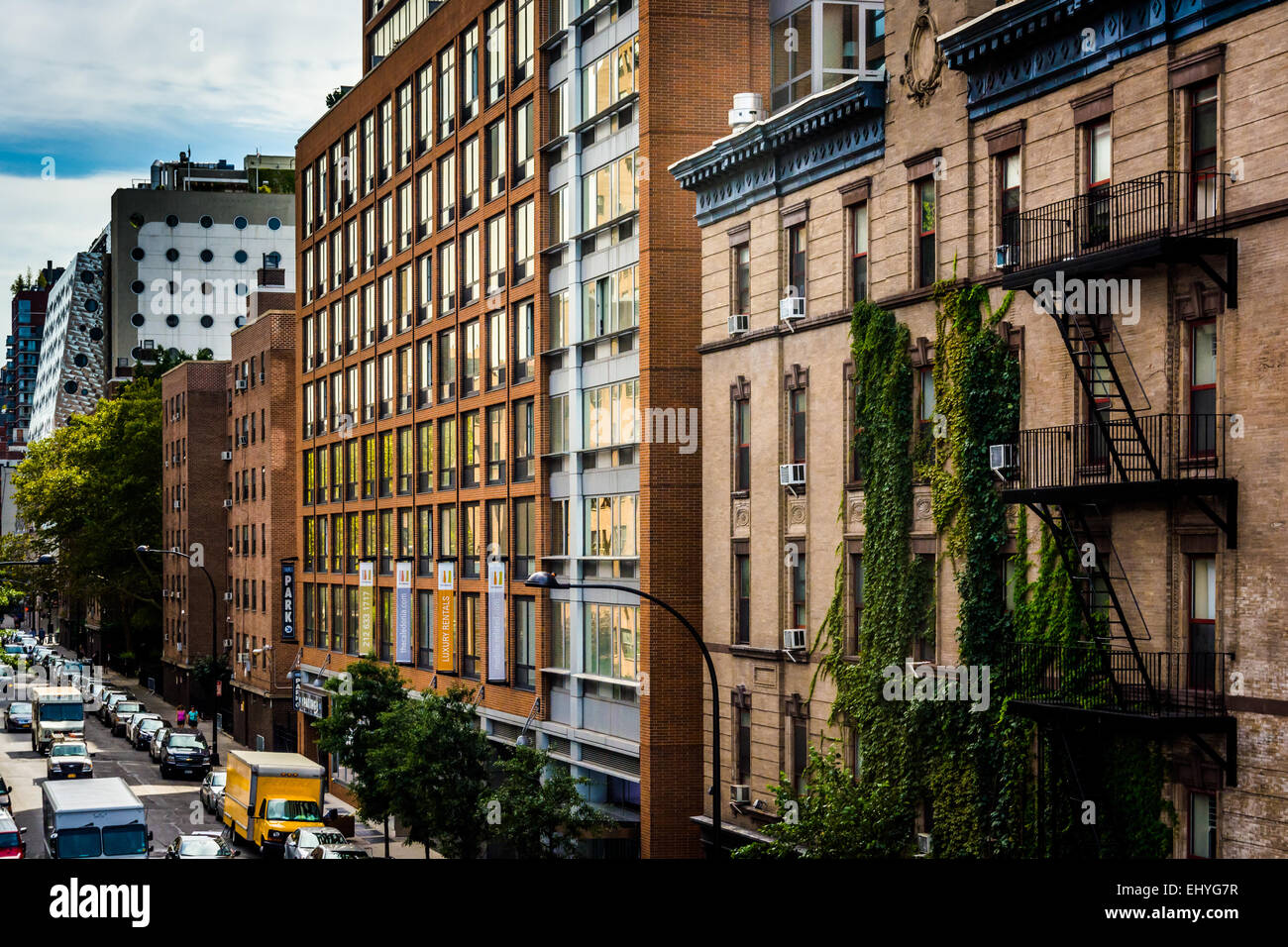 Buildings in Chelsea seen from The High Line in Manhattan, New York ...