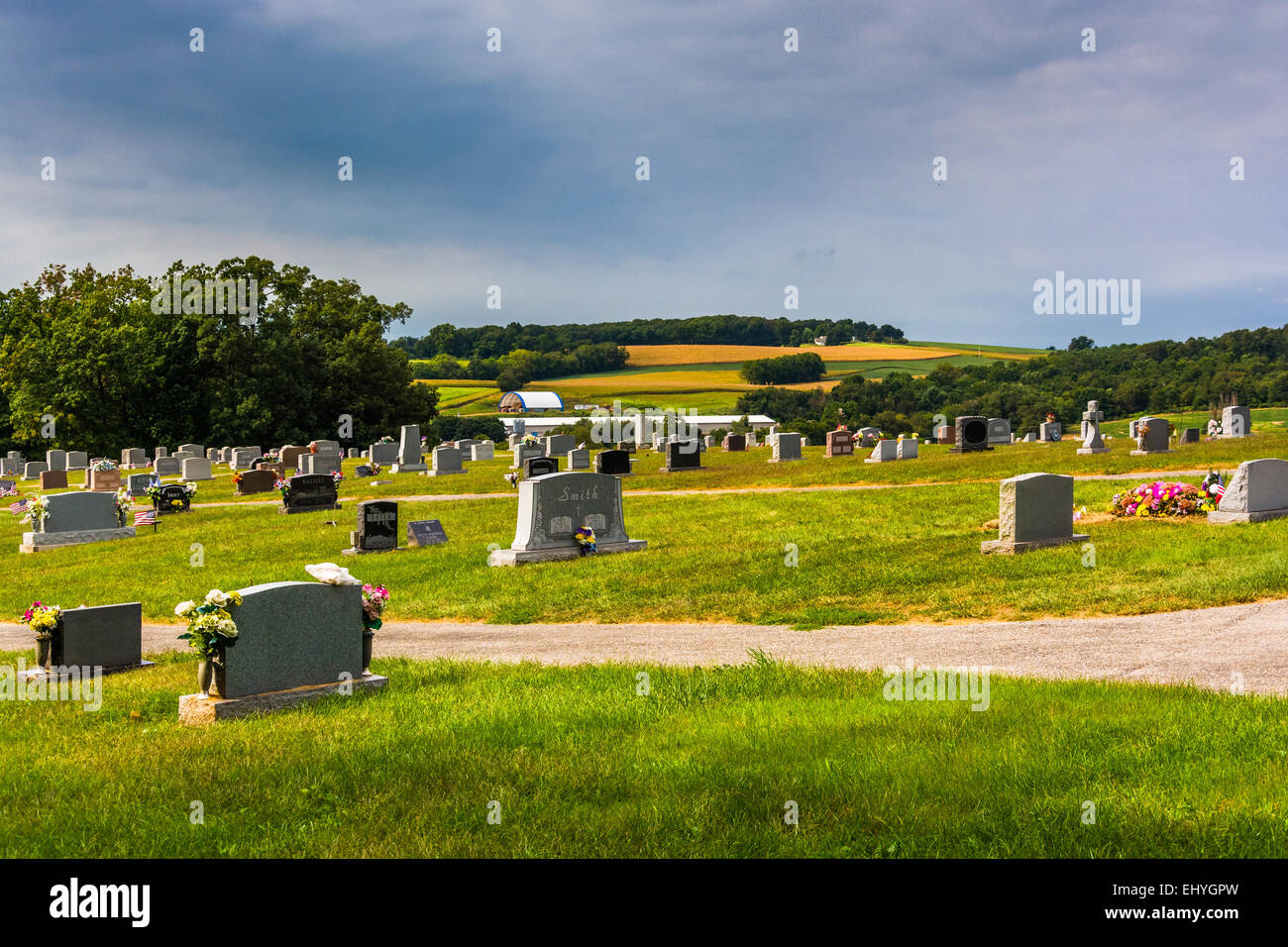 Cemetery and view of rolling hills in York County, Pennsylvania Stock ...