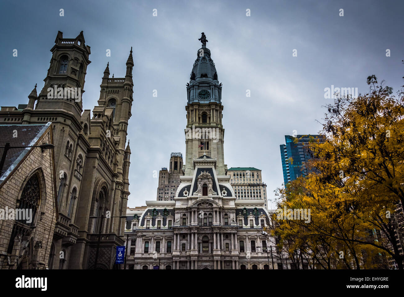 City Hall and the Masonic Temple, in Philadelphia, Pennsylvania Stock ...