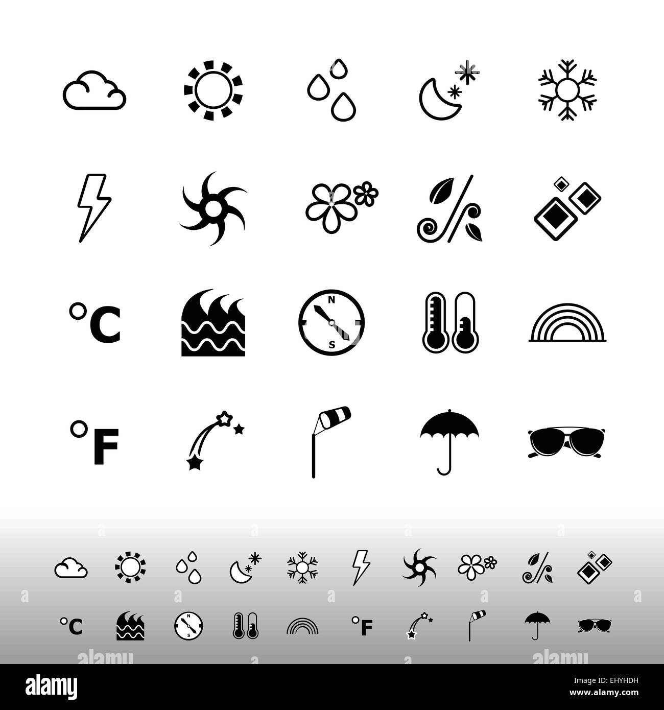 Weather icons on white Black and White Stock Photos & Images - Alamy