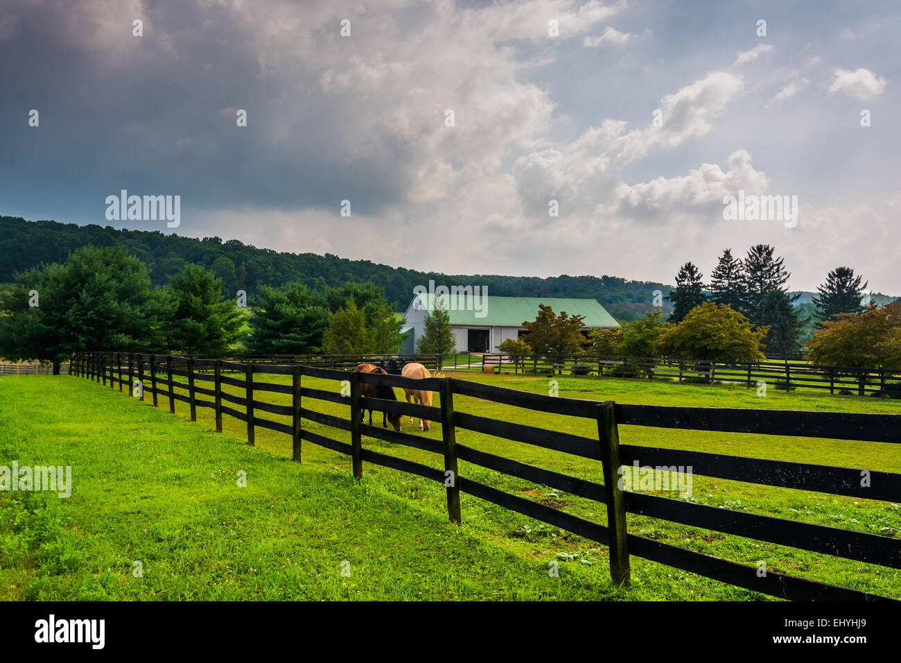 Dark clouds over a farm in rural York County, Pennsylvania Stock Photo ...