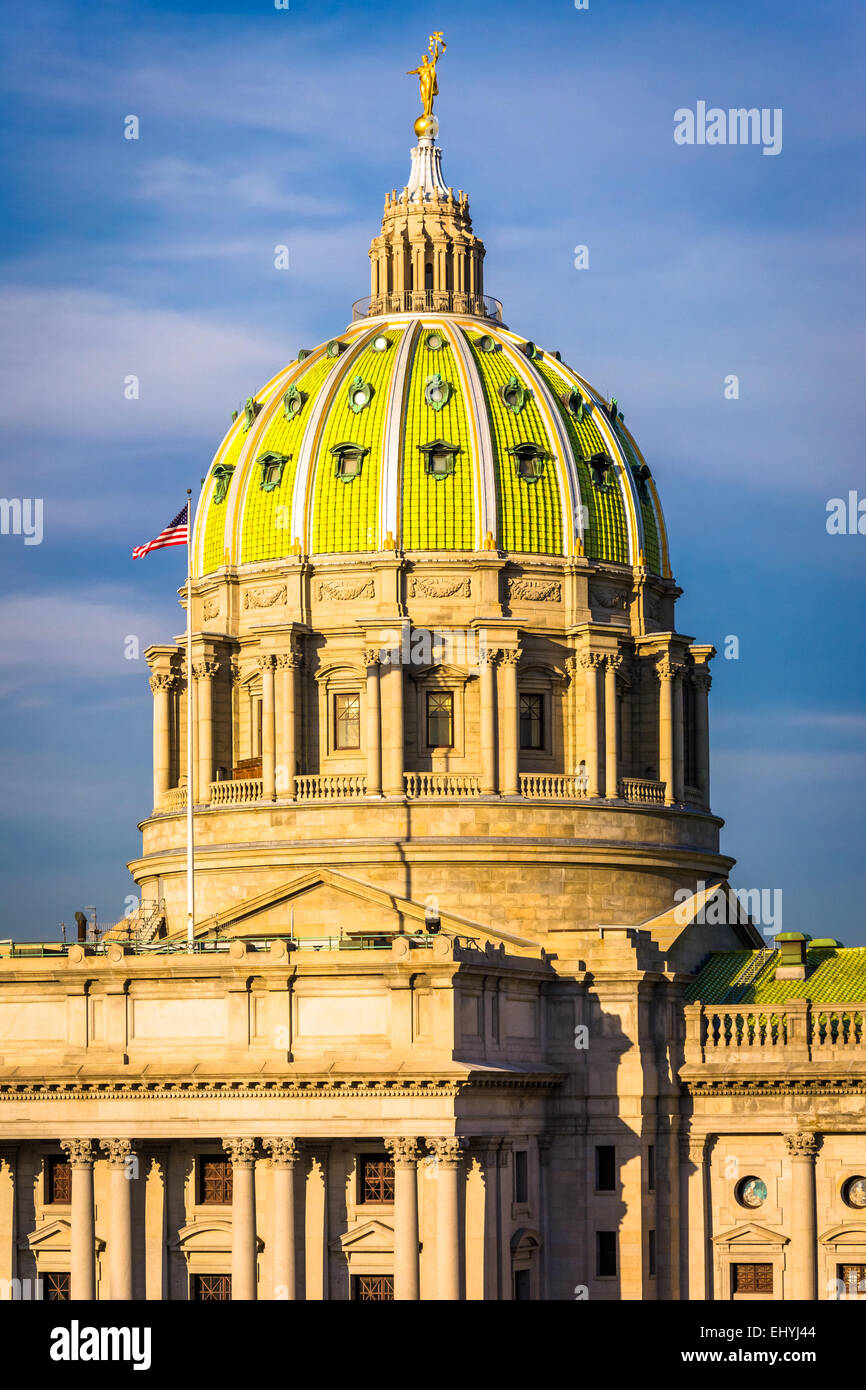 Evening light on the dome of the Pennsylvania State Capitol in ...