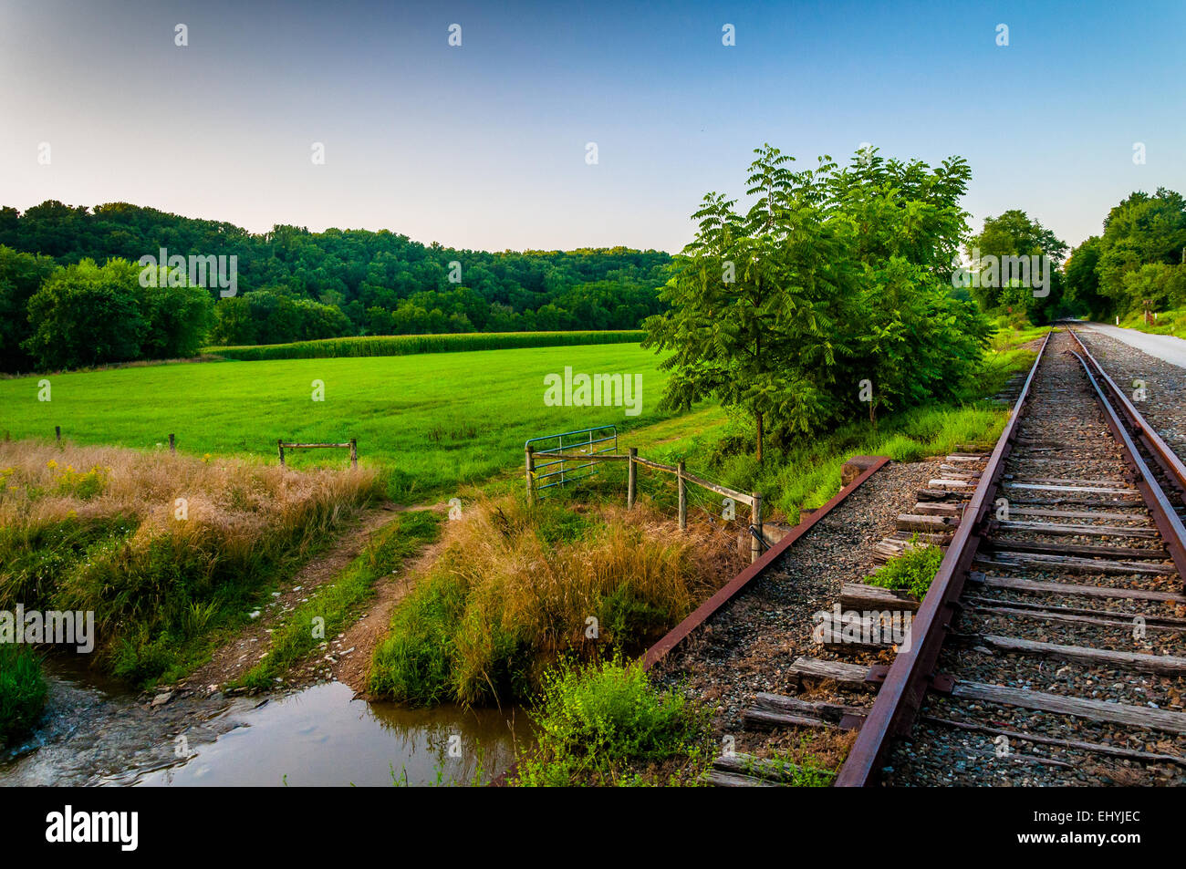Farm and creek along railroad tracks in Southern York County, PA Stock ...