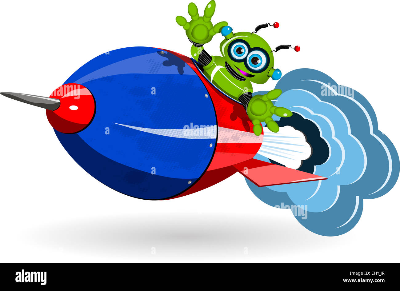 Illustration green robot and red a rocket Stock Photo - Alamy