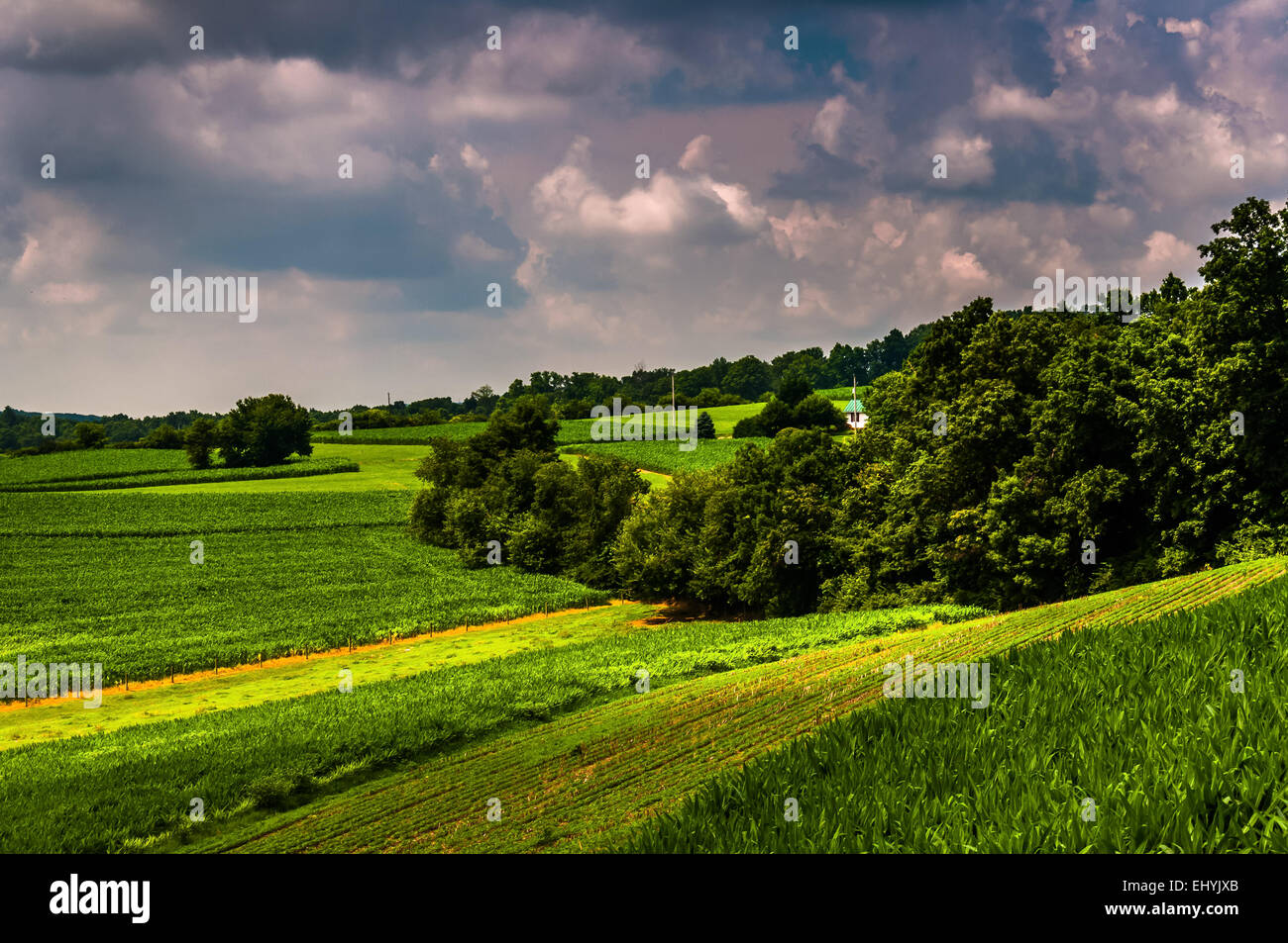 Farm fields and hills in rural Southern York County, Pennsylvania Stock ...