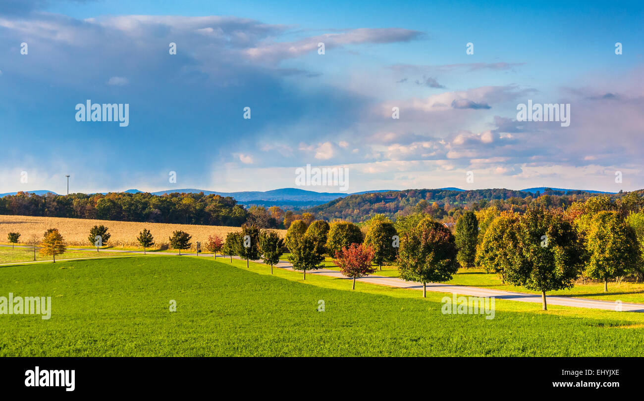 Farm fields and country road in rural York County, Pennsylvania Stock ...