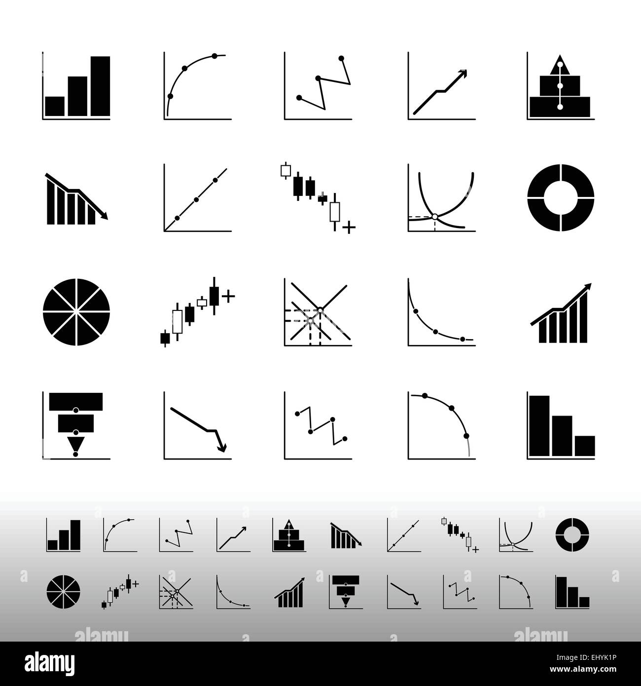 Set of diagram and graph icons on white background, stock vector Stock ...