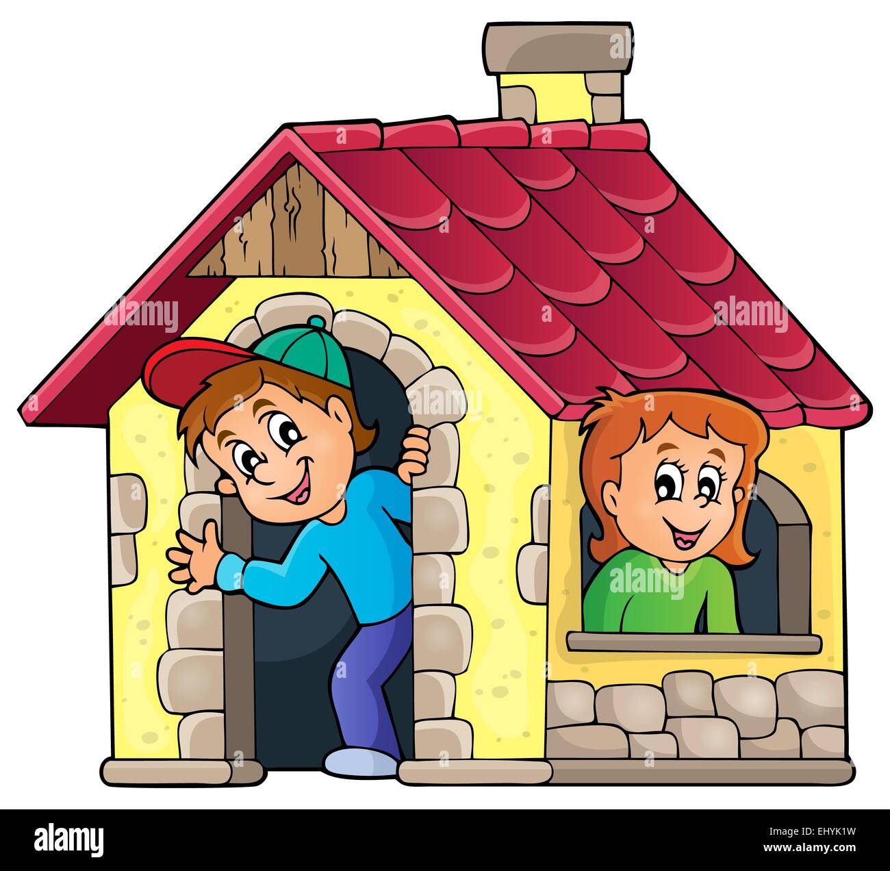 Children playing in small house theme 1 - picture illustration Stock ...