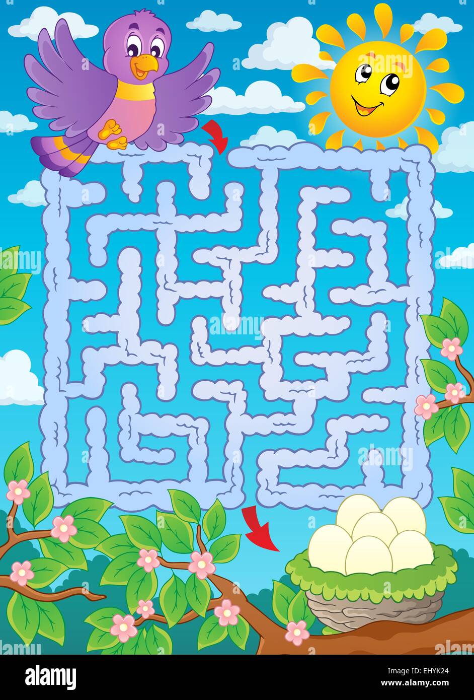 Maze 2 with bird theme - picture illustration Stock Photo - Alamy