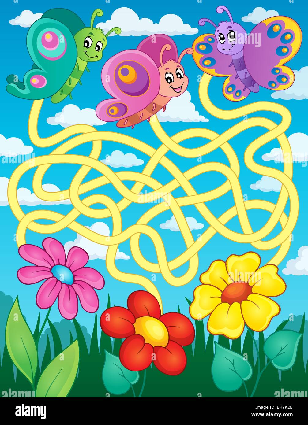 Maze 22 with butterflies - picture illustration Stock Photo - Alamy