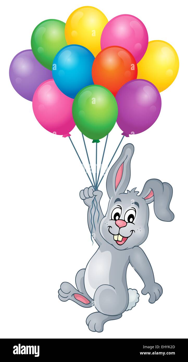 Rabbit with balloons theme image 1 - picture illustration Stock Photo ...