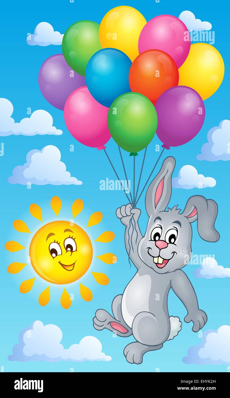 Rabbit with balloons theme image 3 - picture illustration Stock Photo ...