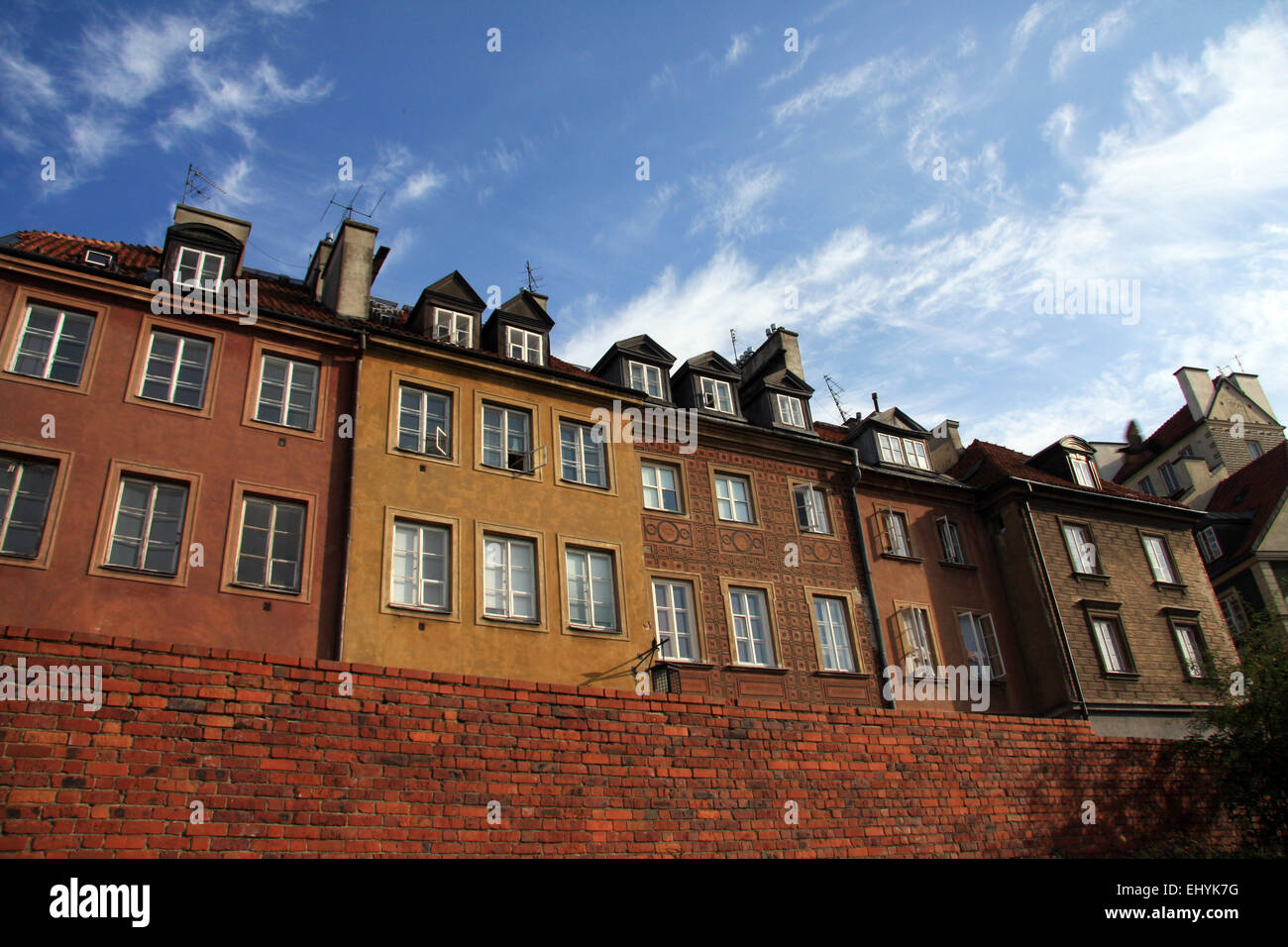 Poland, Warsaw, Europe, town wall, houses, homes, facades Stock Photo ...