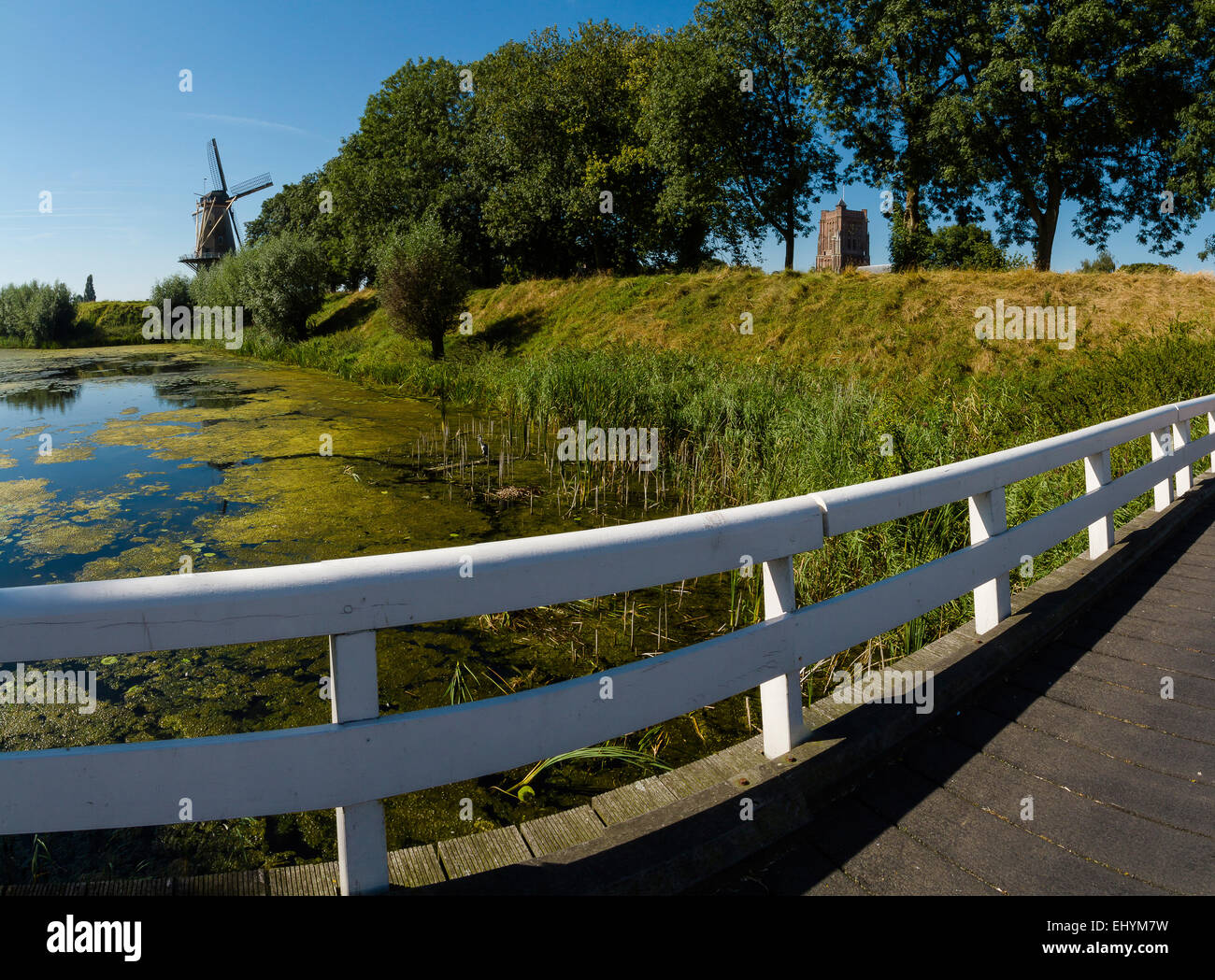 Netherlands, Holland, Europe, Woudrichem, Tower windmill, town rampart ...