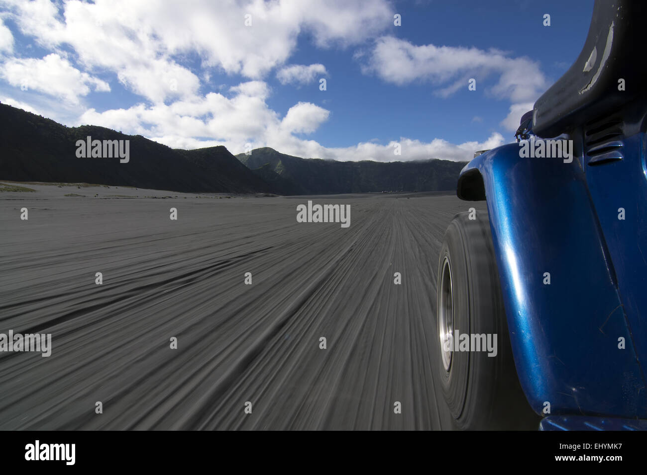 View of road mountains from side of fast moving car hi-res stock ...