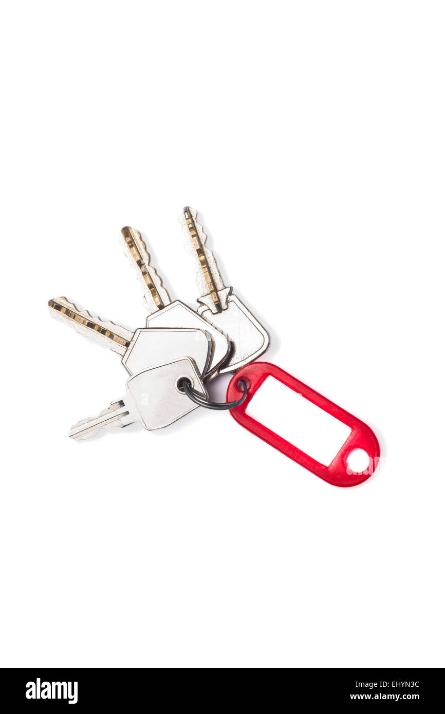 Set of keys with a red tag Stock Photo - Alamy