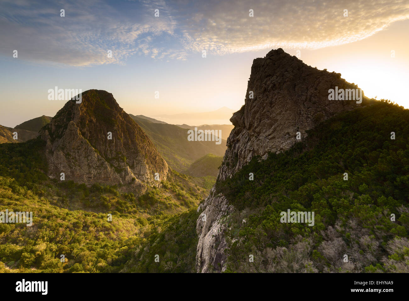 Los Roques at sunrise, La Gomera, Canary Islands, Spain Stock Photo - Alamy