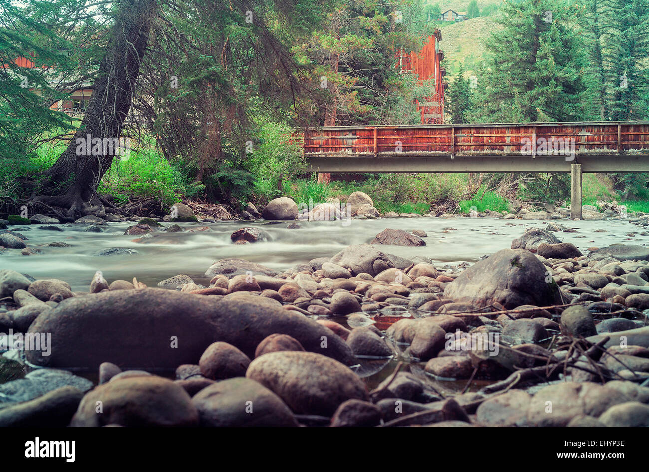 Stream and Bridge in Vail, Colorado, USA Stock Photo - Alamy