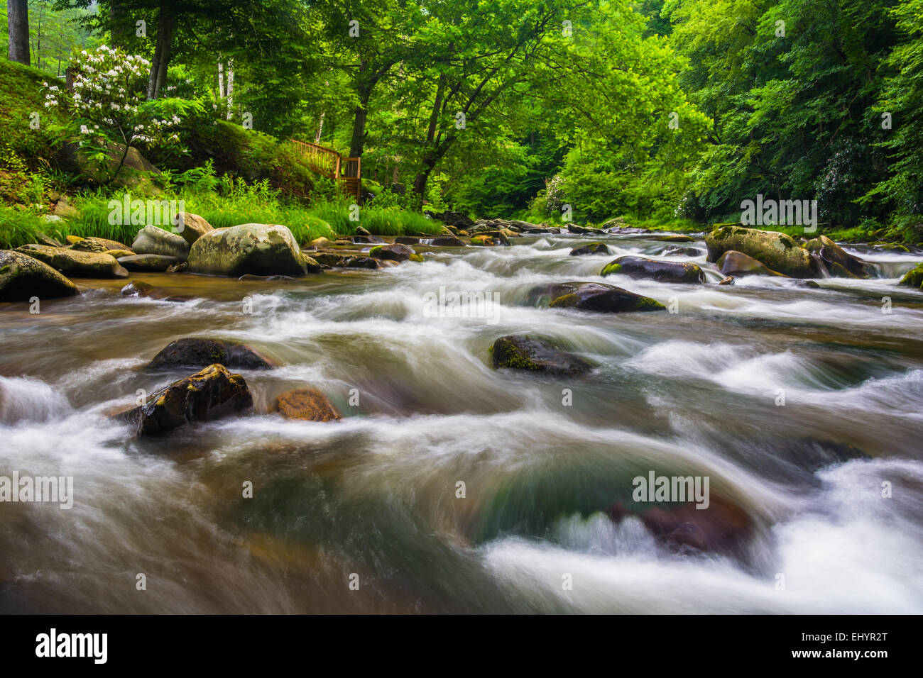Long exposure of cascades on Raven Fork, near Cherokee, North Carolina ...