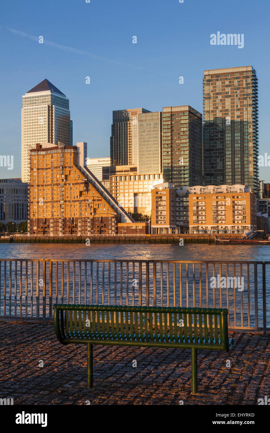 England, London, Docklands, Canary Wharf Skyline and River Thames Stock ...