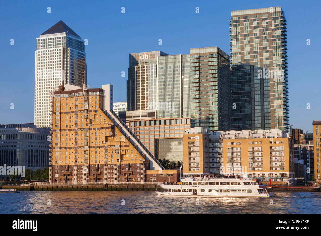 England, London, Docklands, Canary Wharf Skyline and River Thames Stock ...