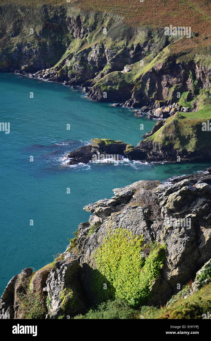 England, Devon, salcombe, cliffs, coast, sea, waves, rocks, cliffs ...