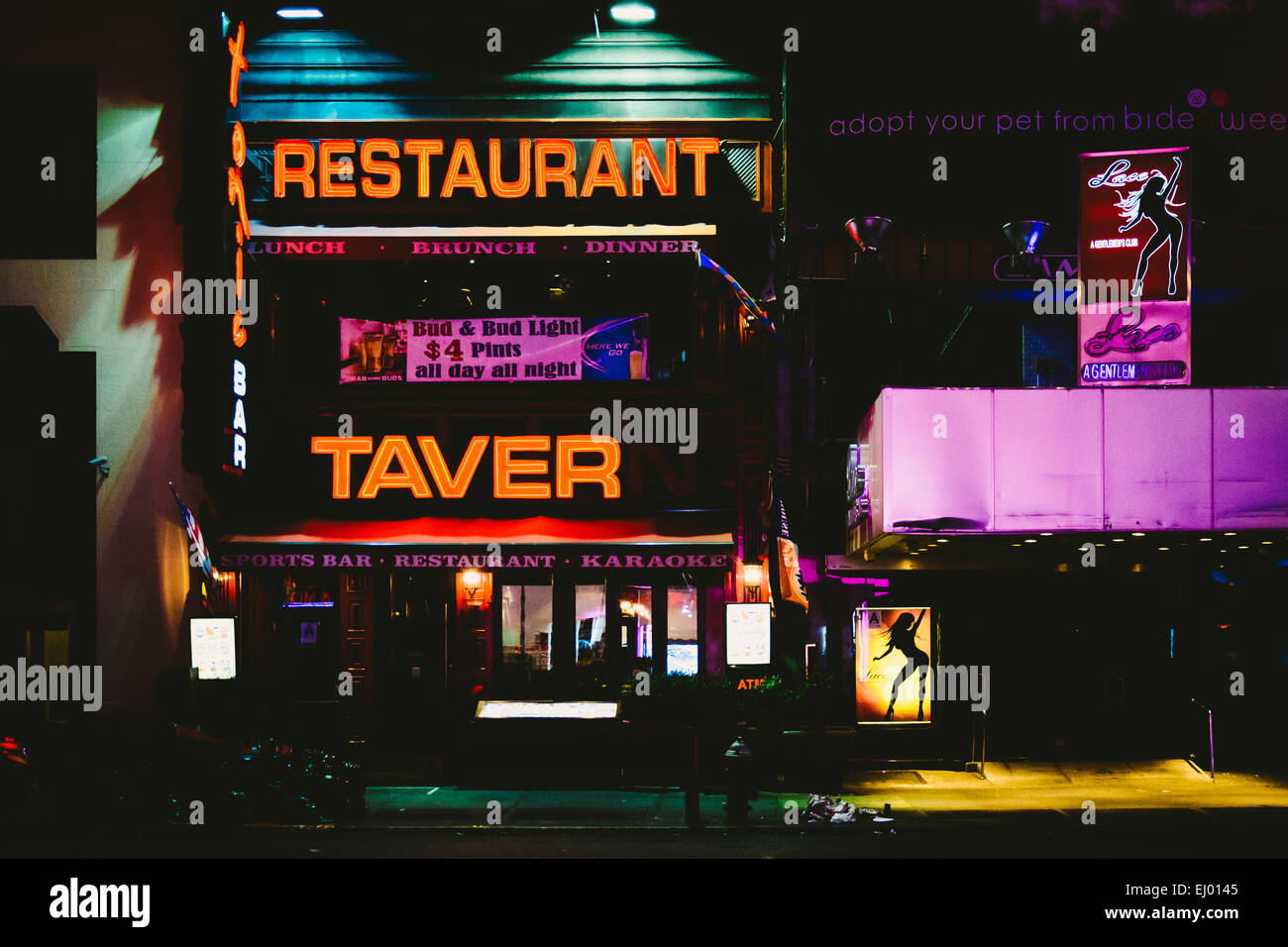 Nightlife on 7th Avenue at night, at Times Square, Midtown Manhattan ...