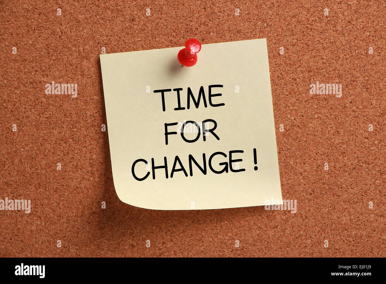 Time For Change sticky note pinned on cork Stock Photo - Alamy