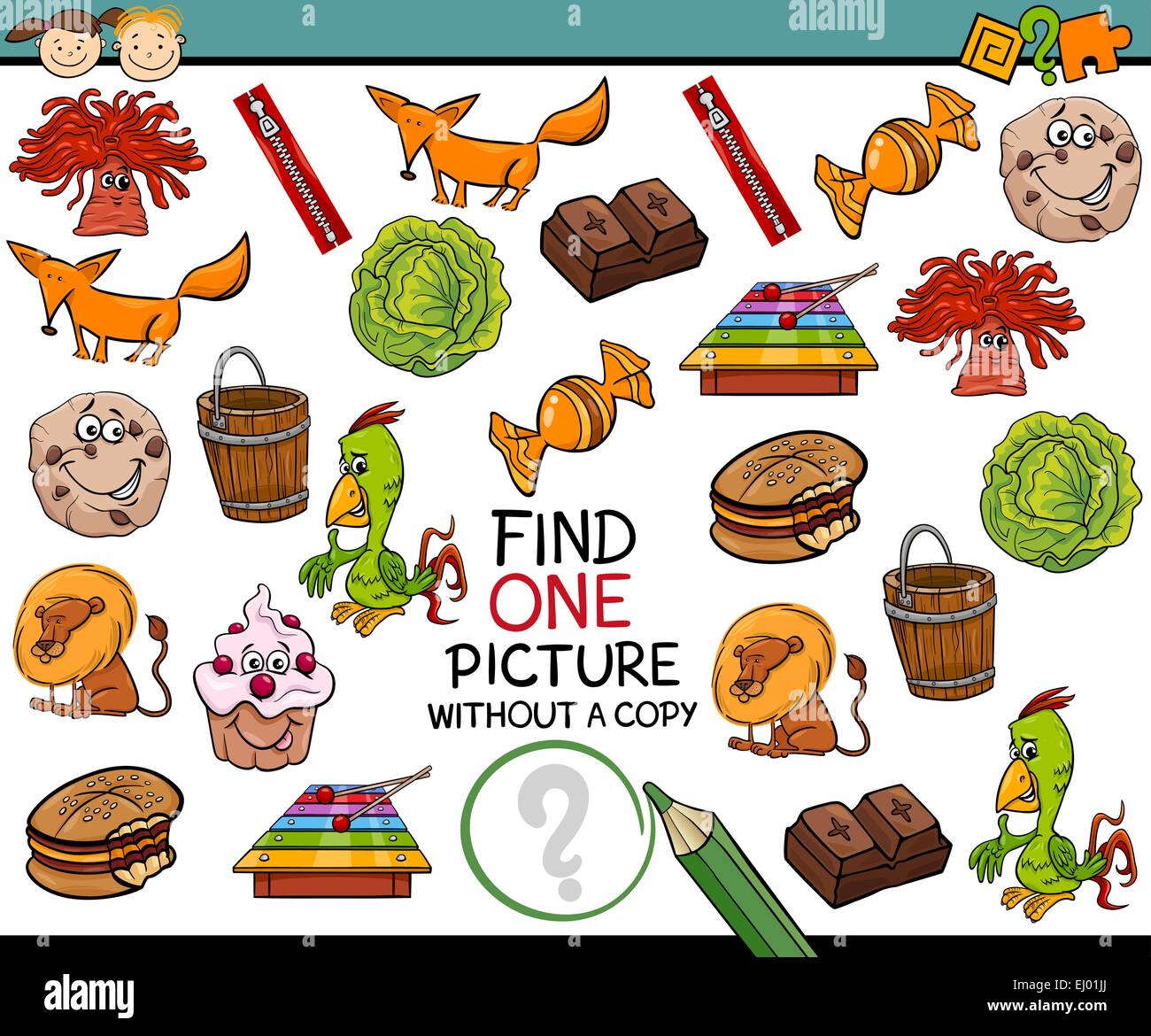 Cartoon Illustration of Finding Single Picture without Copy Educational ...