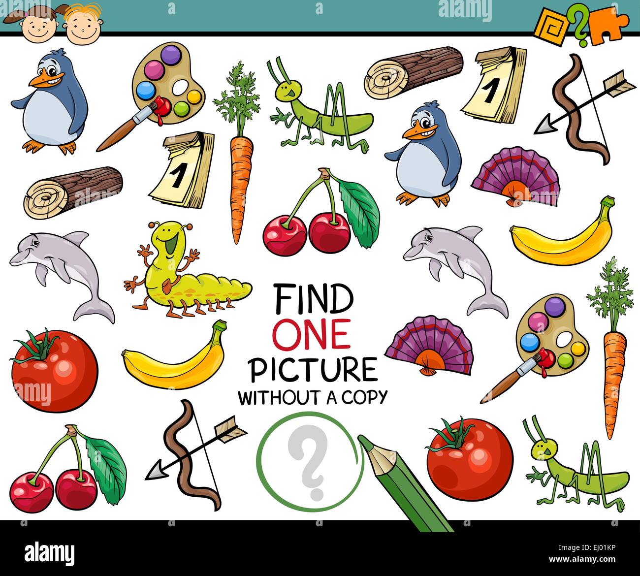 Cartoon Illustration of Finding Single Picture without Copy Educational ...